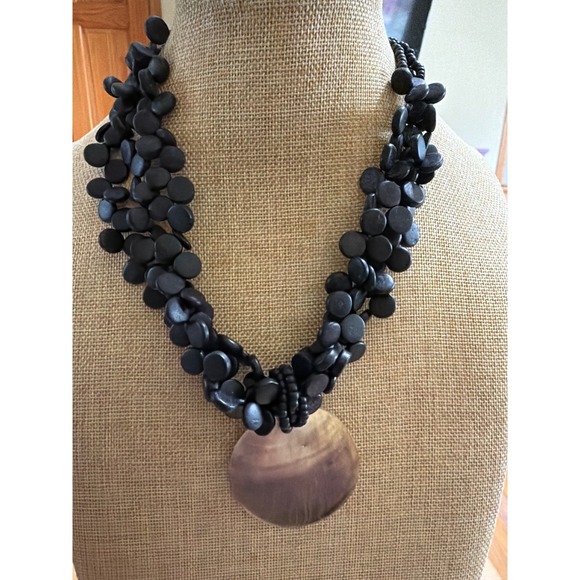 Chico's | Jewelry | Chicos Black Wood Bead Multi Strand Necklace Mother ...
